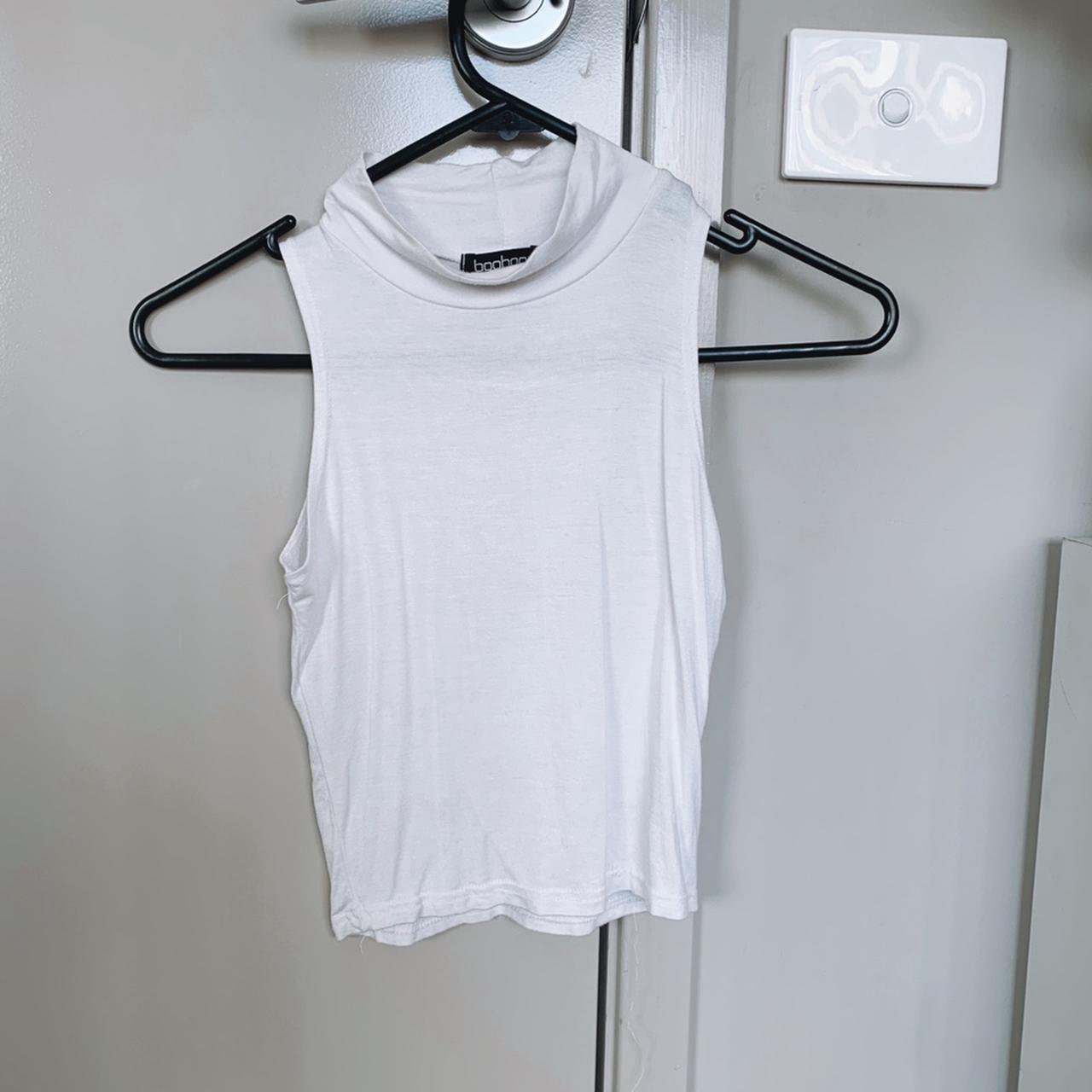 Boohoo white high neck crop Size 6-8 #fashion #s... - Depop