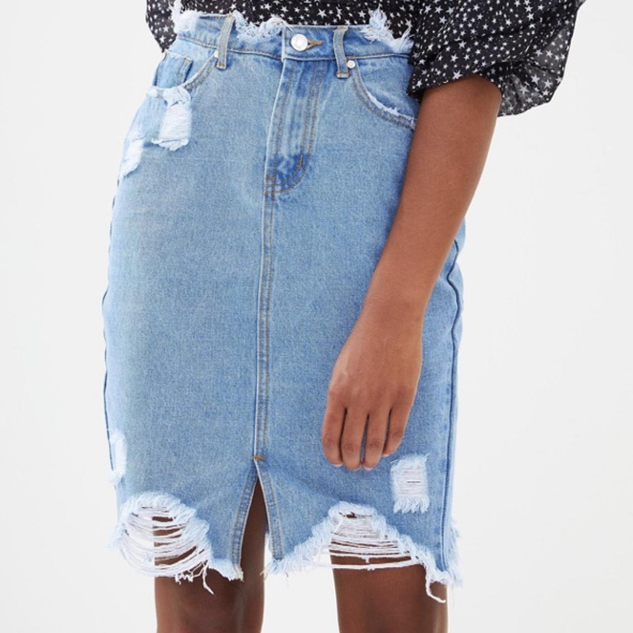 Missguided denim midi skirt Size 8 Worn once... - Depop