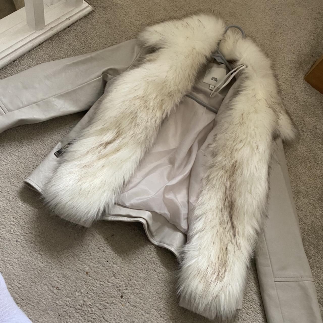 River island cream fur lined leather jacket. Perfect... - Depop