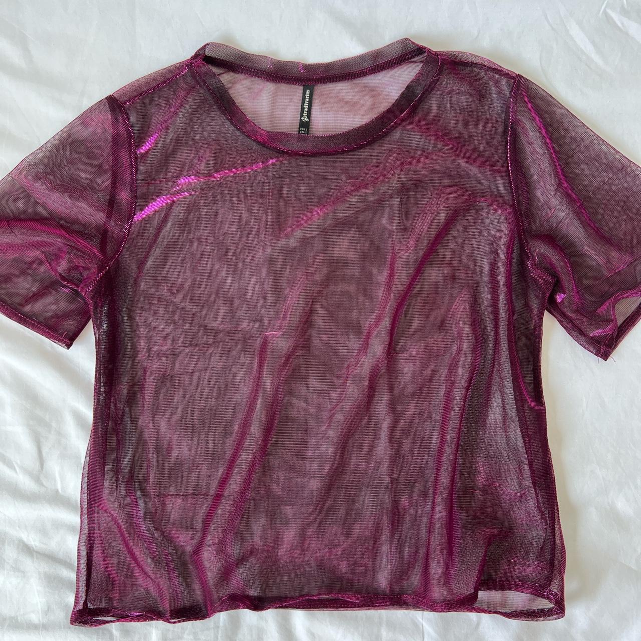 Bershka purple mesh glitter top, size S, really good... - Depop