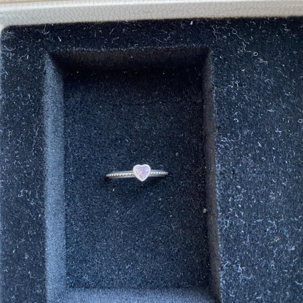 Genuine Pandora pink crystal heart beaded ring size... - Depop