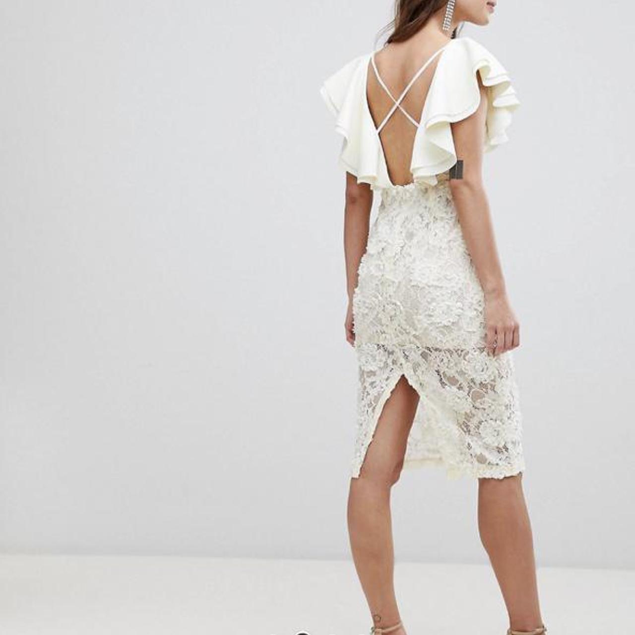Asos cream lace midi dress with crossover back and... - Depop