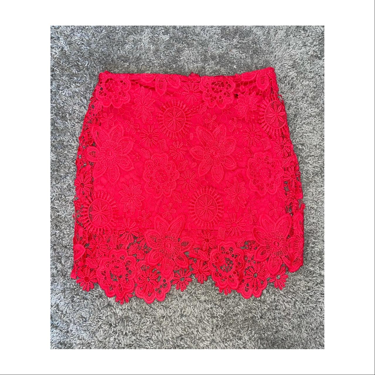 Red Lace Mini Skirt - Depop