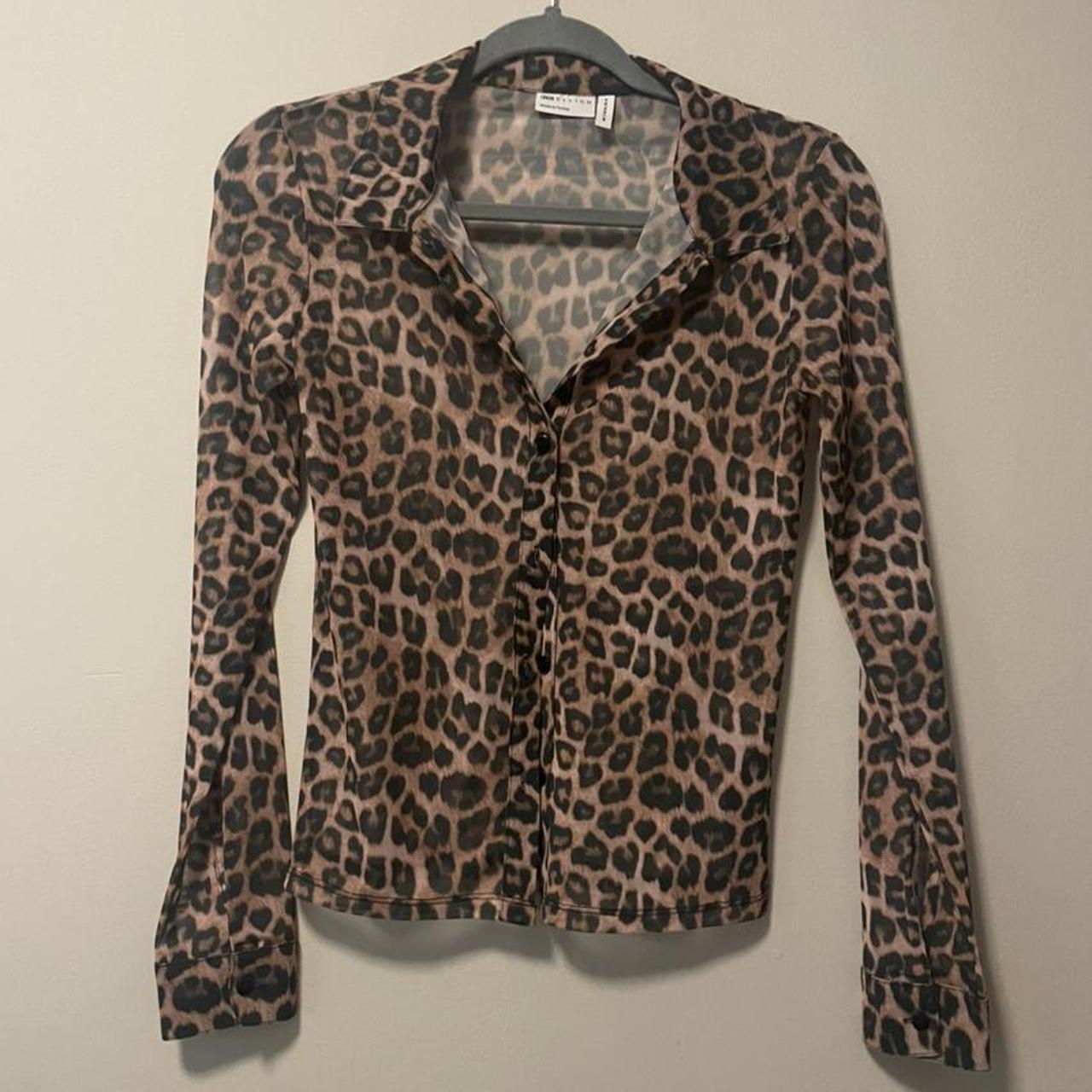 Fitted Leopard sheer mesh shirt Button up ASOS... - Depop