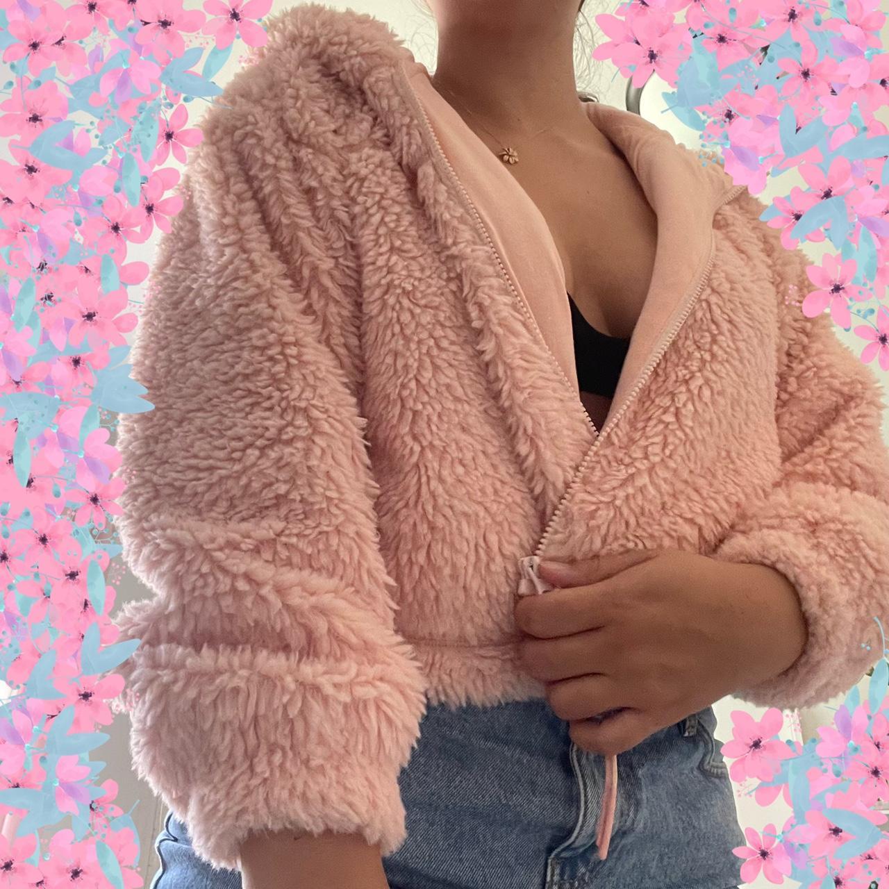 pink fuzzy jacket from urban outfitters!! size... - Depop