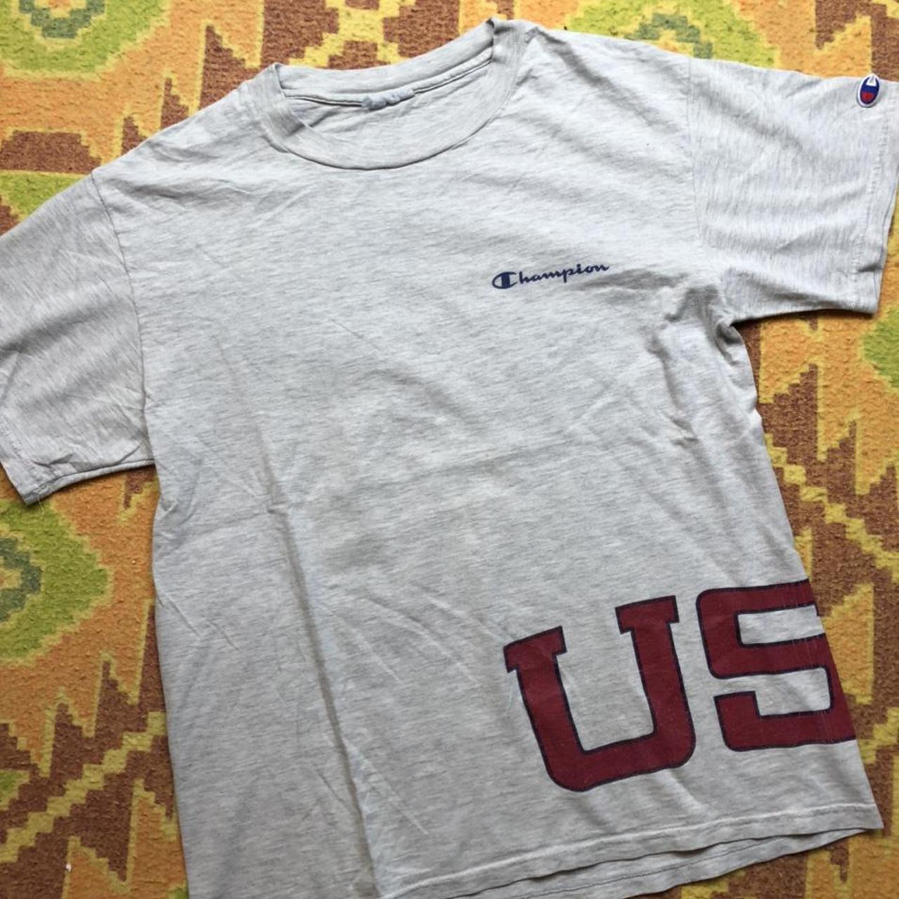 Vintage Champion USA Script Logo Graphic Tee Size... - Depop