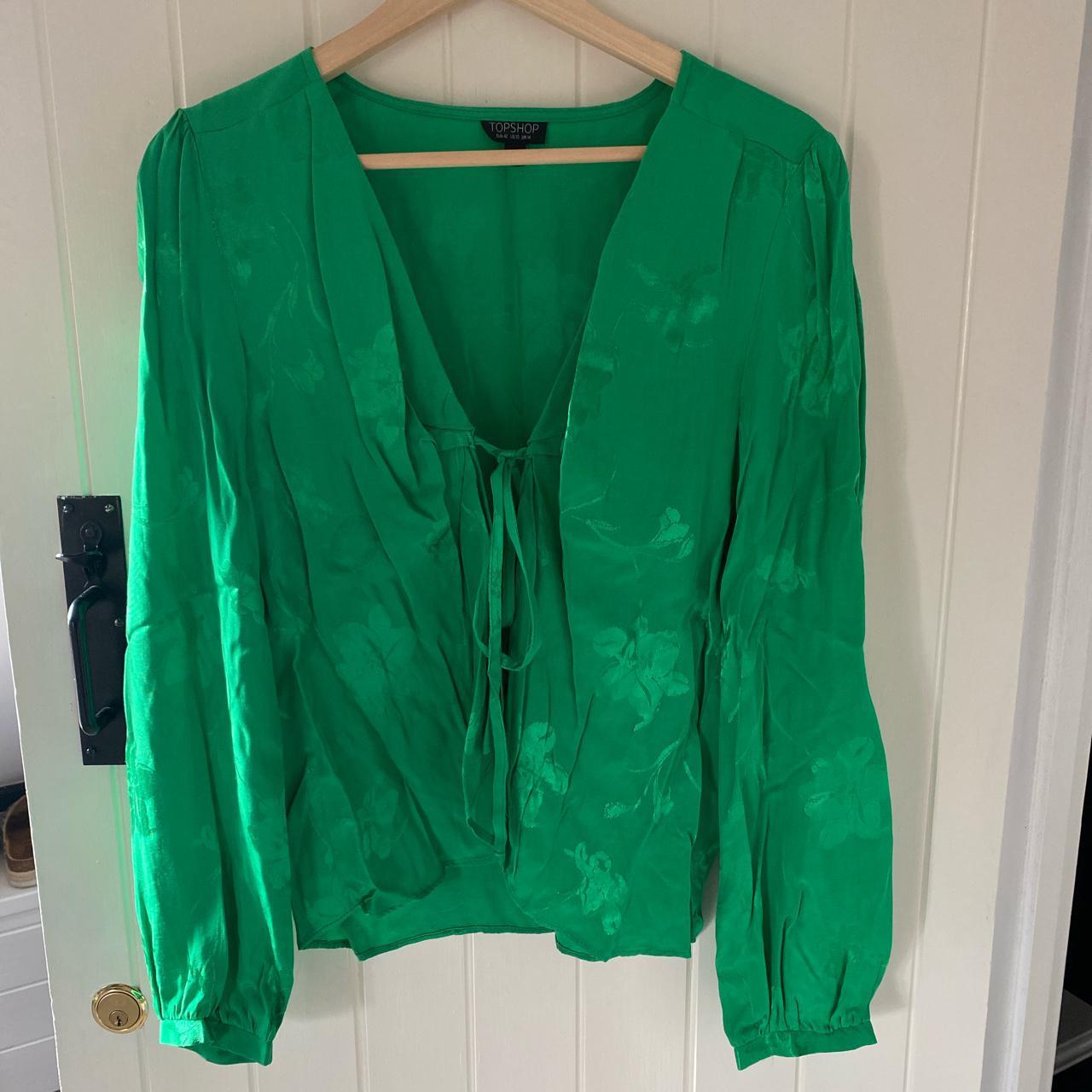 Bright green shirt Topshop Silky, floral... - Depop