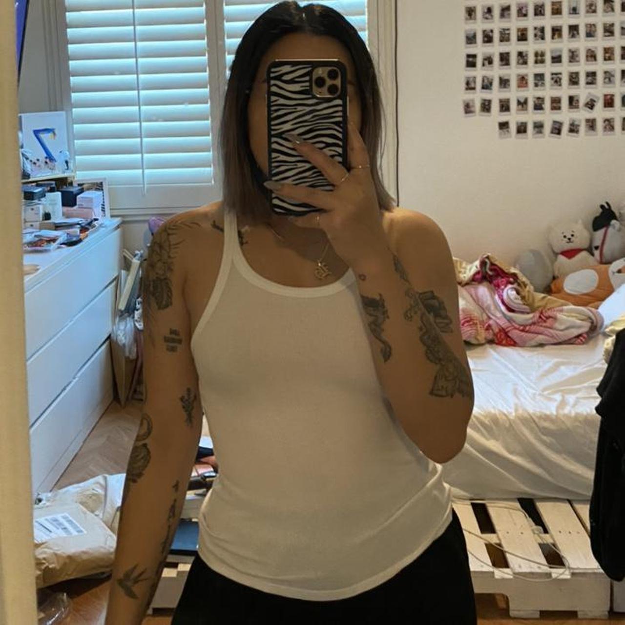 DMD Studios white basic stretchy rib tank top •... - Depop