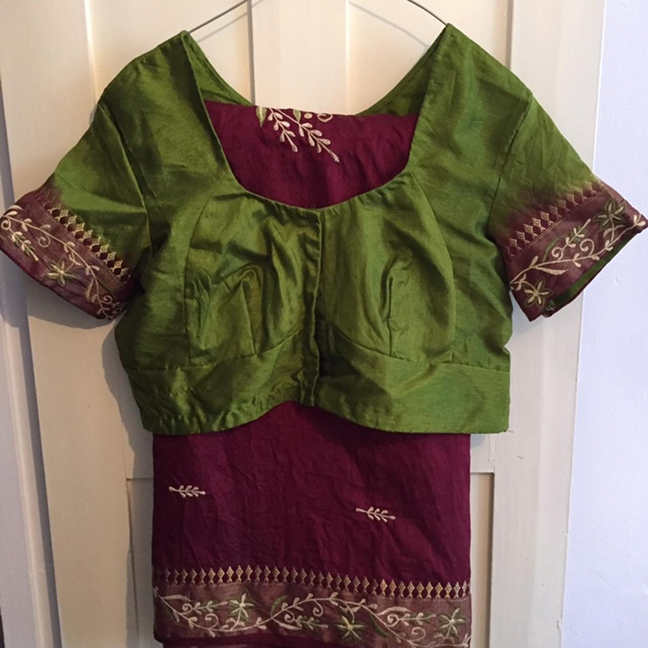 Burgundy & green sari. Has been worn once and washed... - Depop