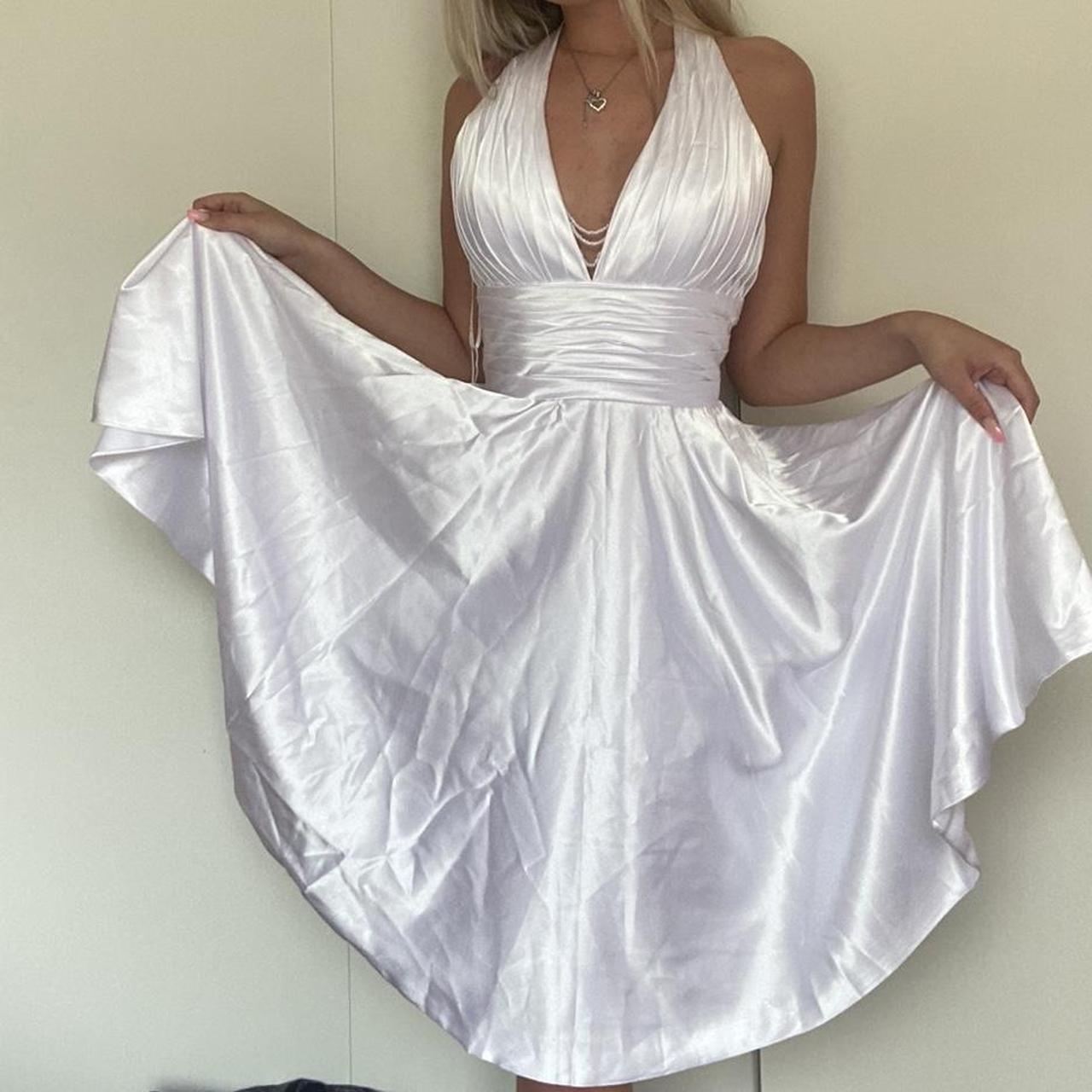 Jjs House White Satin Halter Neck Promparty Depop