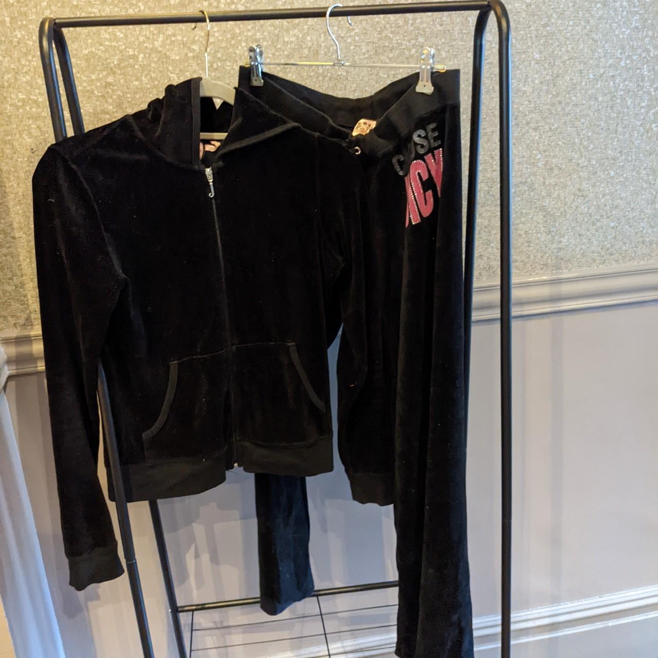 Black velour Juicy Couture, M joggers and zip up... - Depop