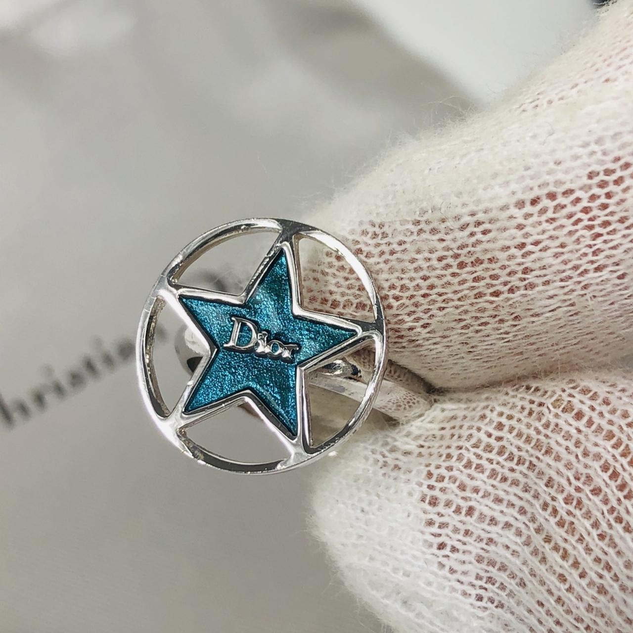 Dior blue enamel star ring size 8 Silver... - Depop