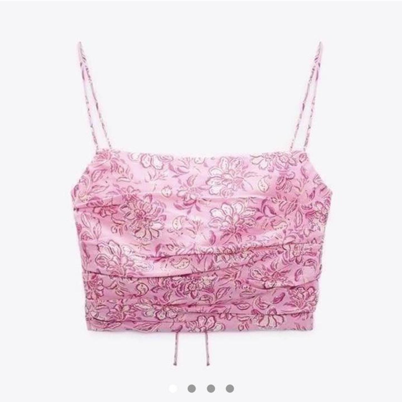 Zara Women's Pink and White Crop-top | Depop