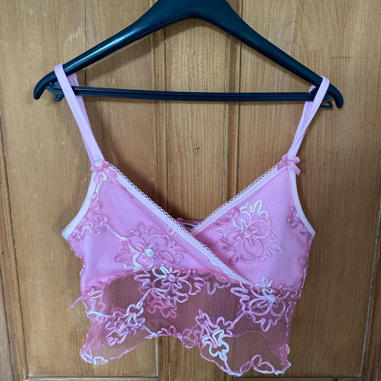 Pink Mesh Crop Top Spaghetti Straps With Adorable Depop