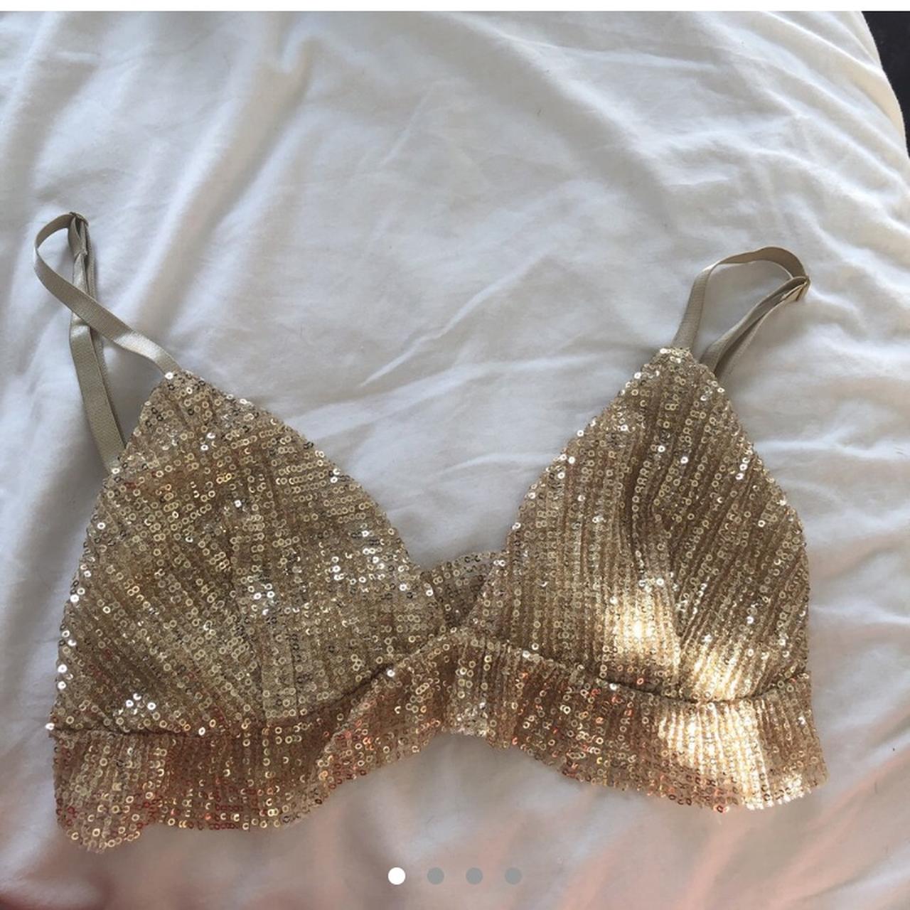Gold sequin bralet , never worn , would fit 8/10💓... - Depop