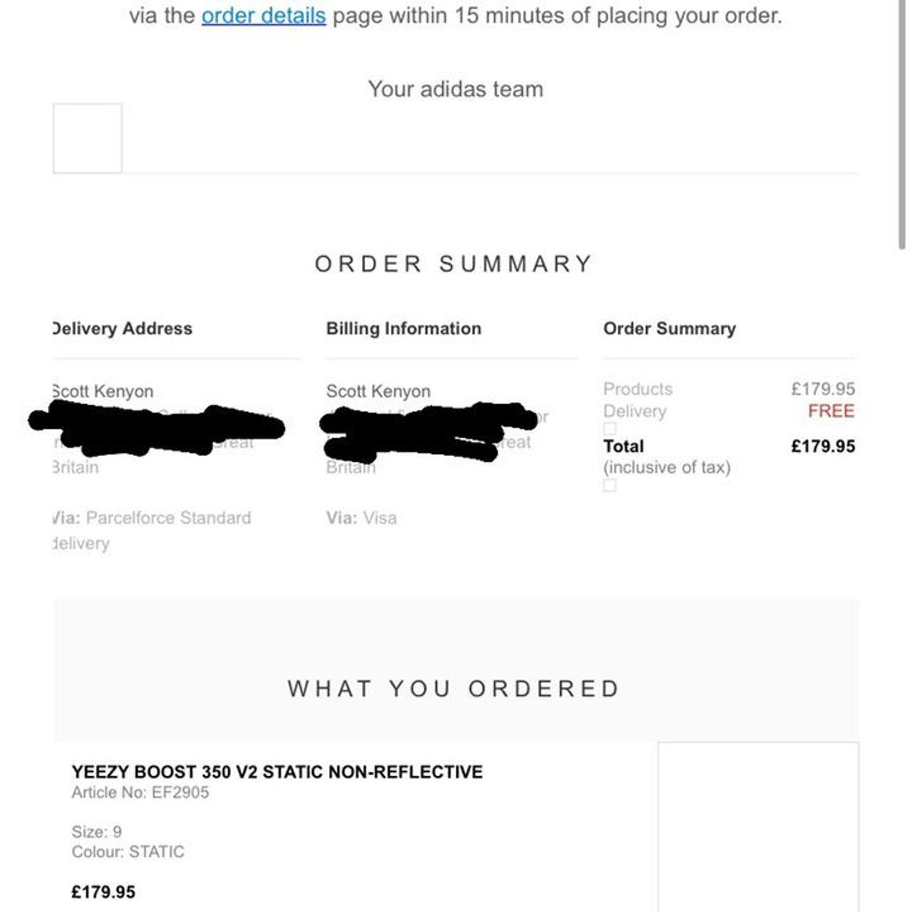 Order and delivery confirmation for Yeezy Statics - Depop