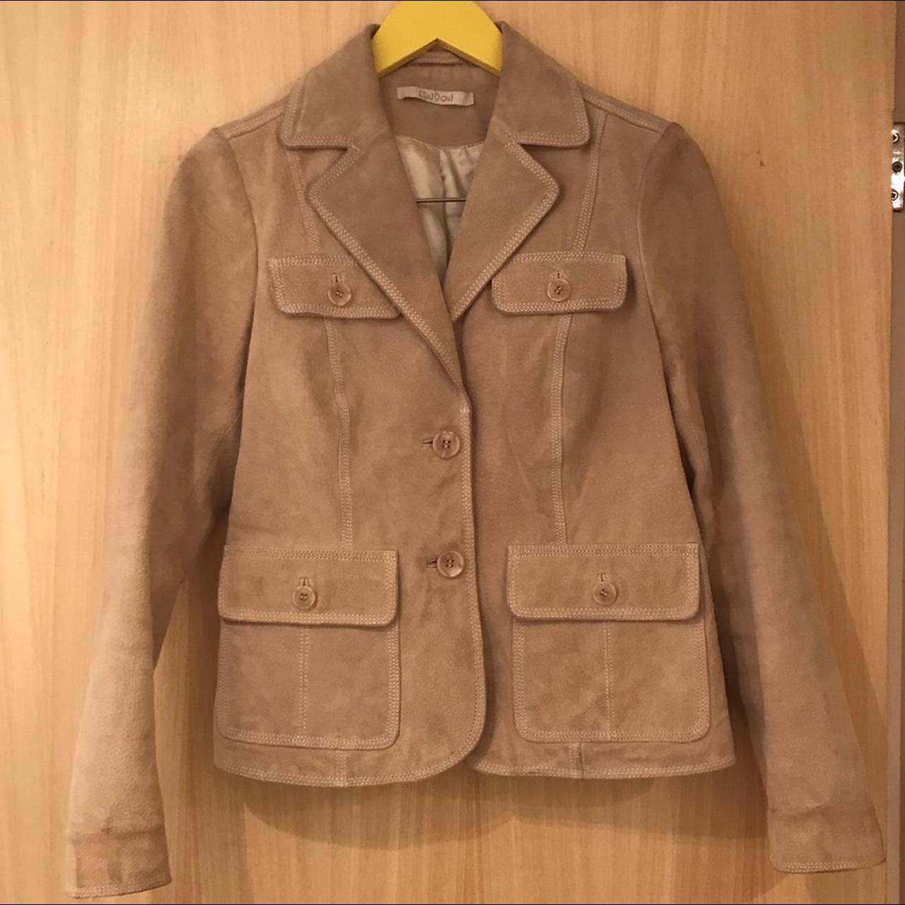 Real suede light tan jacket Size 8 Immaculate... - Depop