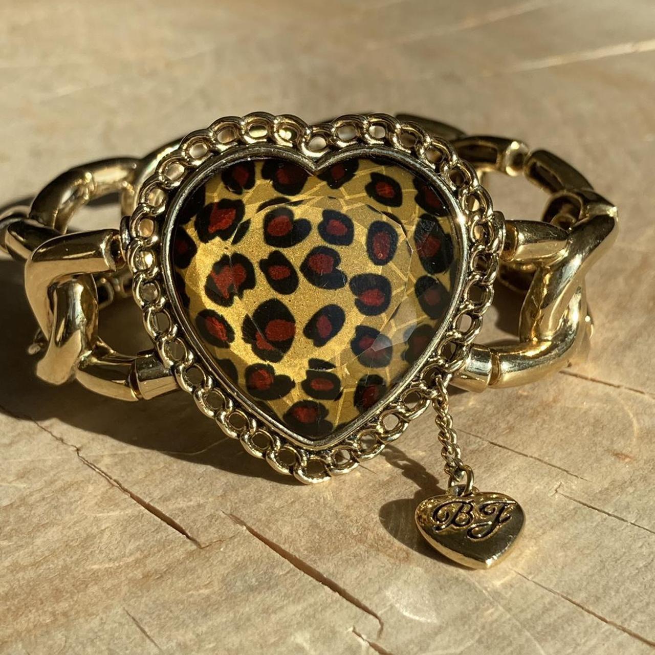 Vintage Betsy Johnson cheetah print heart chain... - Depop