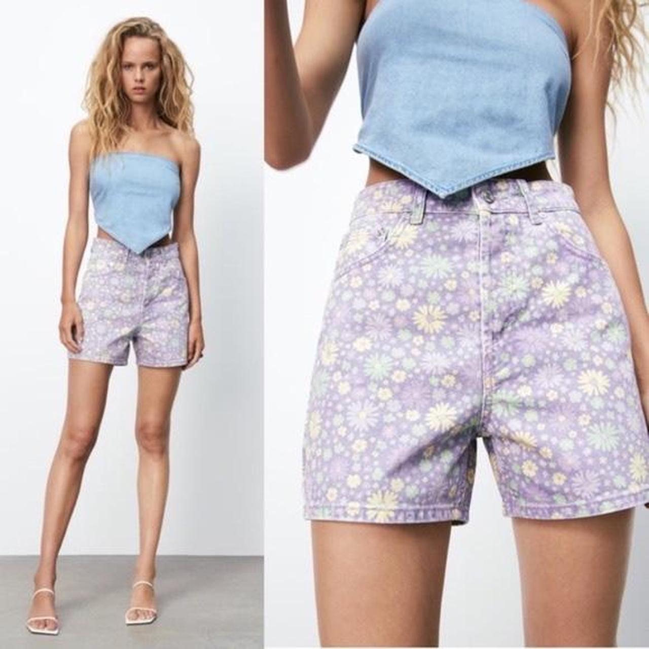 NWT Zara Y2K Purple Floral Jean Shorts An adorable... - Depop