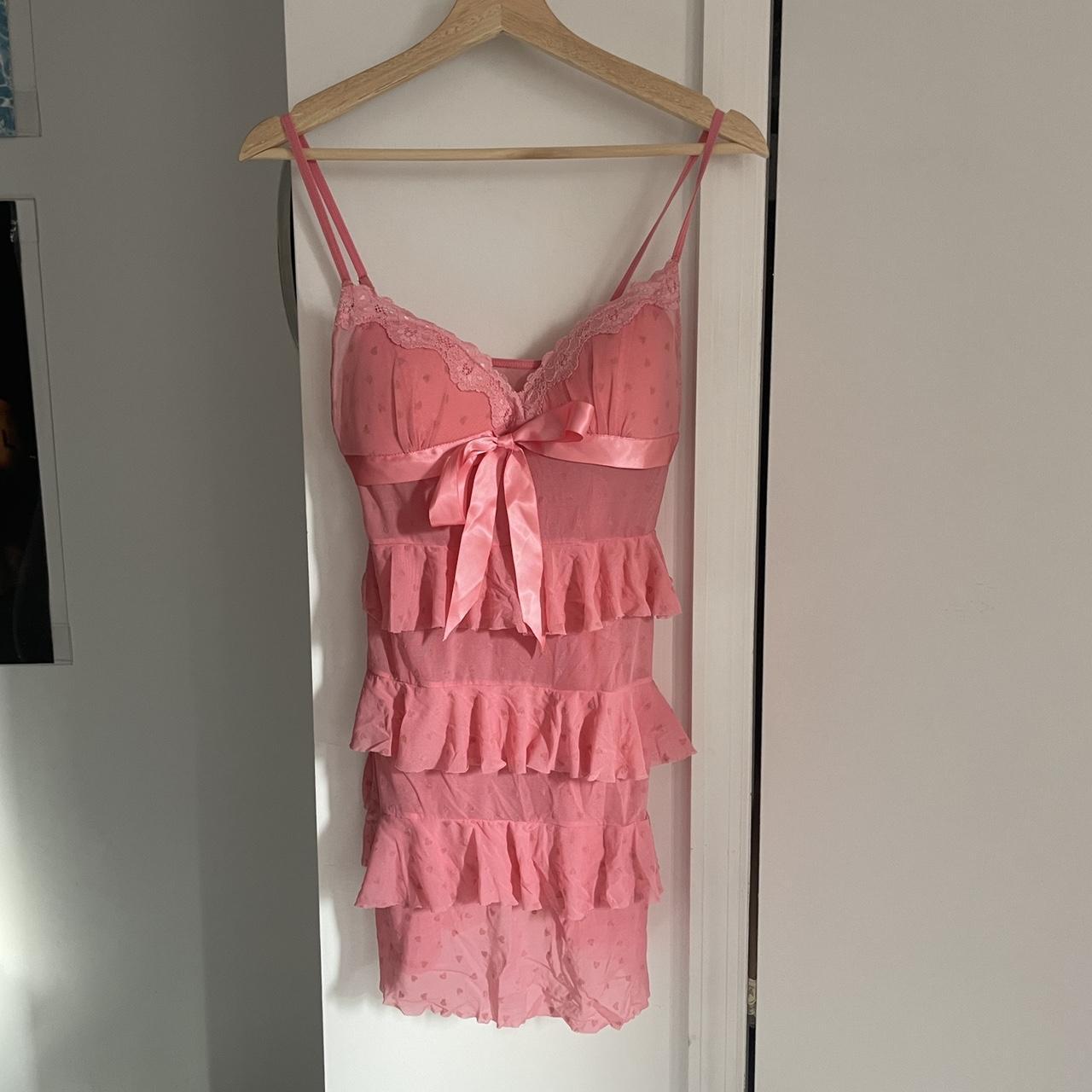 Pink Heart Ruffled Sheer Mini Lingerie Dress 💖 Size... - Depop