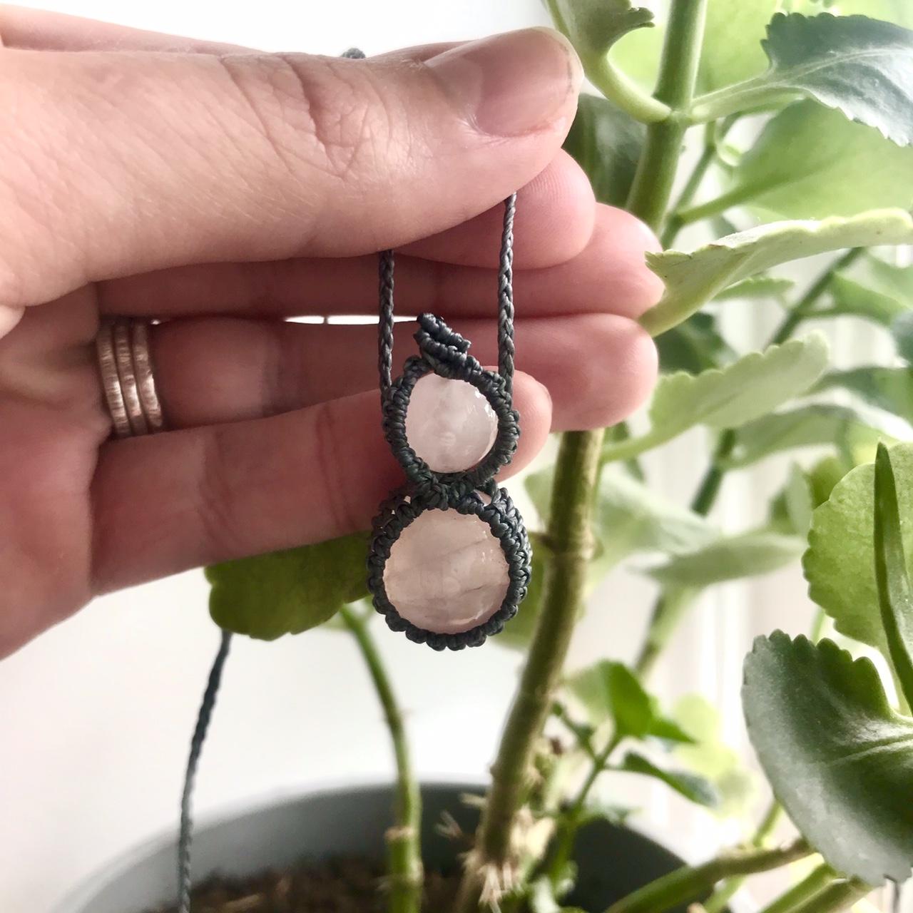 Macramé rose quartz necklace. Simple and... - Depop