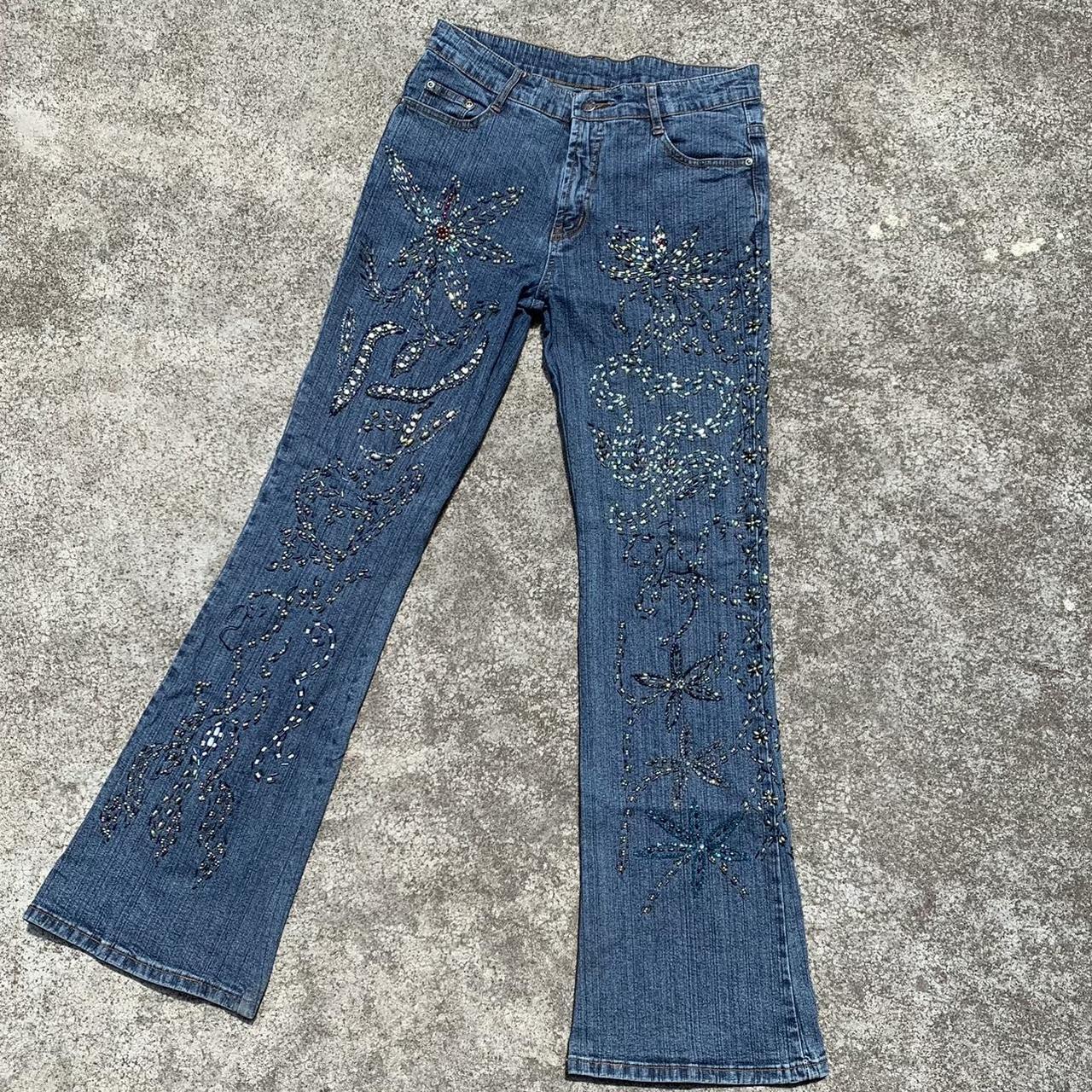 Stunning y2k beaded bootcut mid rise jeans! These... - Depop
