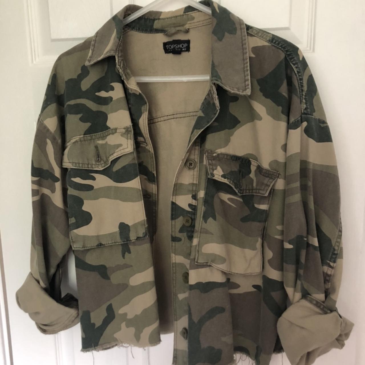 Topshop Shacket Camo print raw hem I’m 5”6 and... - Depop