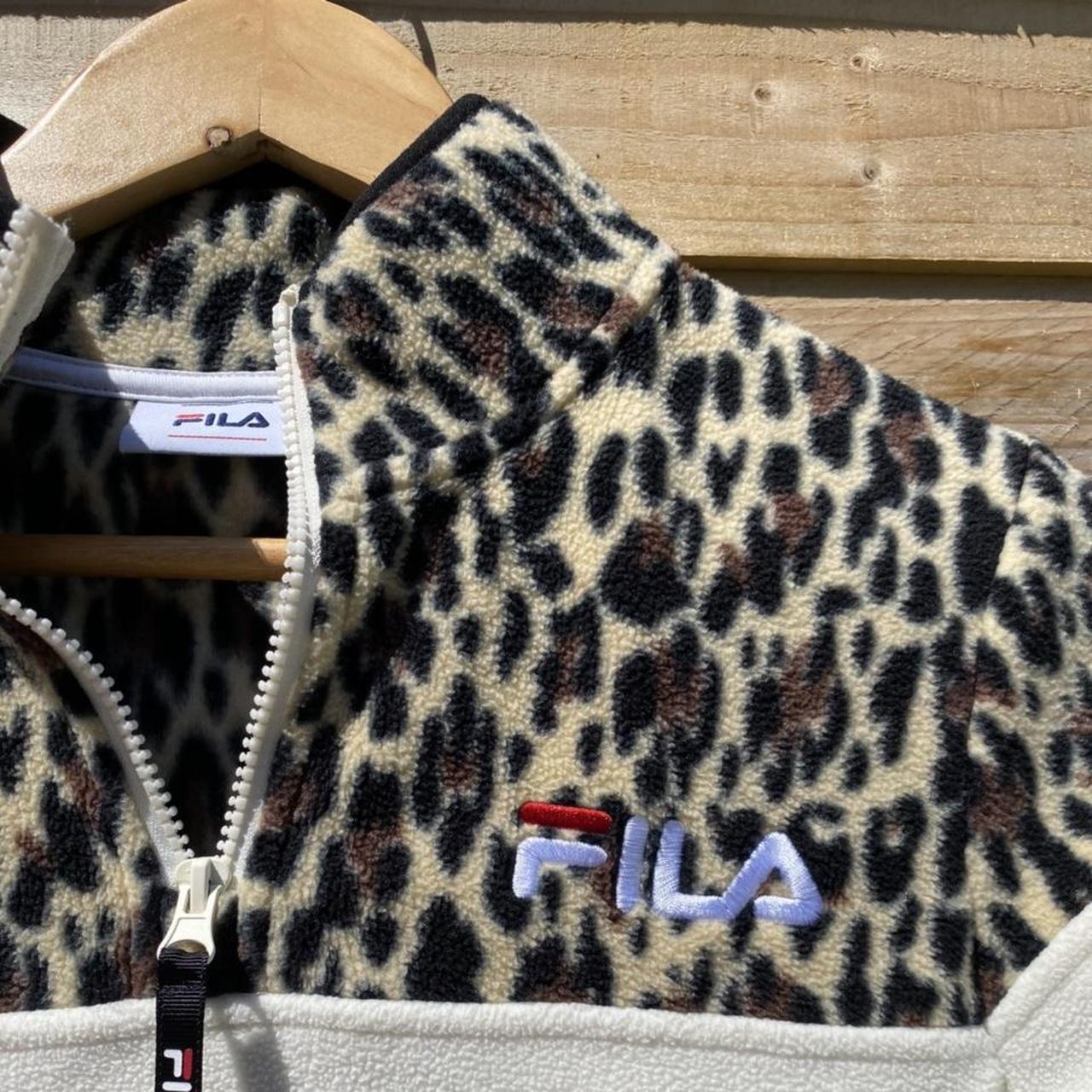 fila leopard print fleece size small in perfect... - Depop