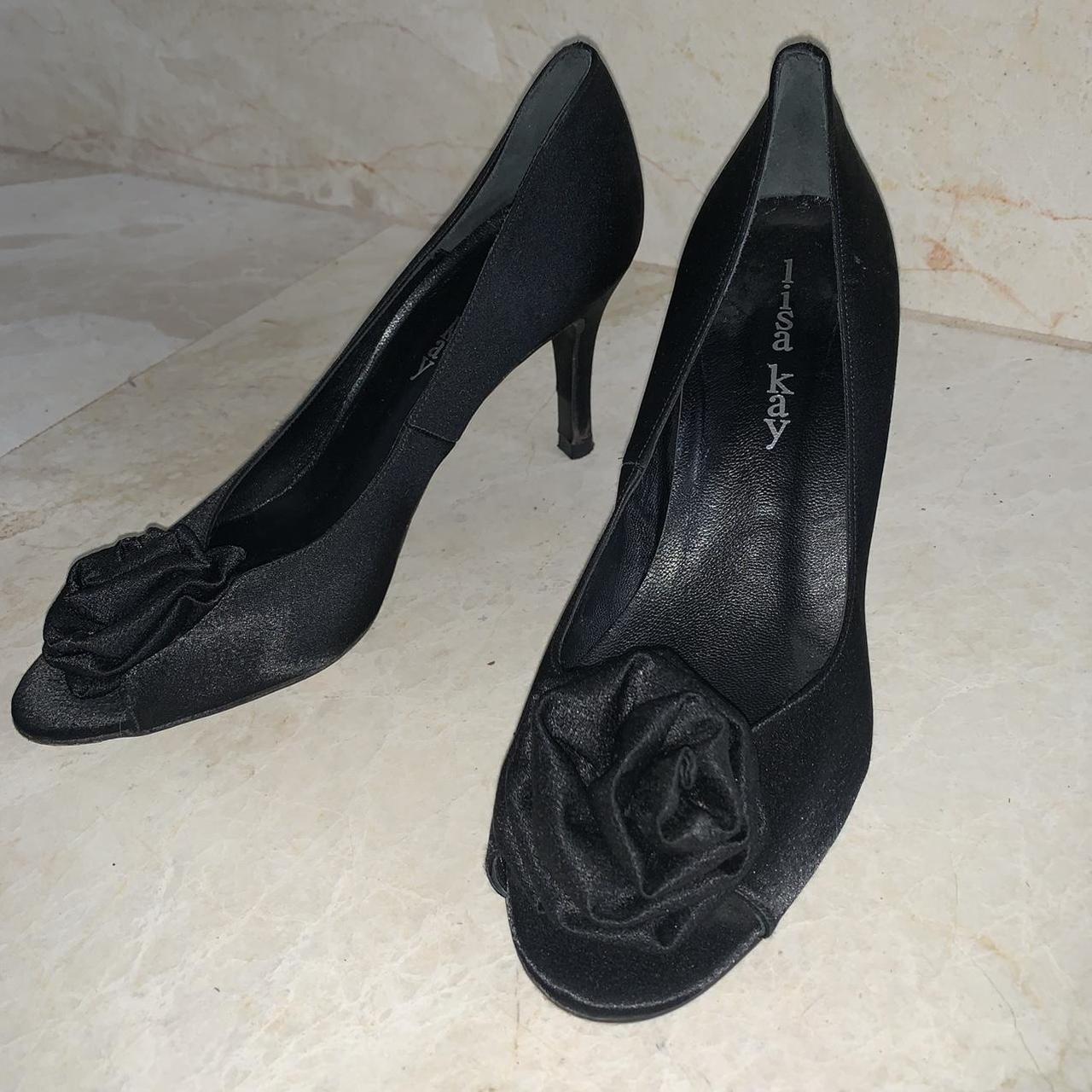 LISA KAY black satin peep toe heels Black satin... - Depop