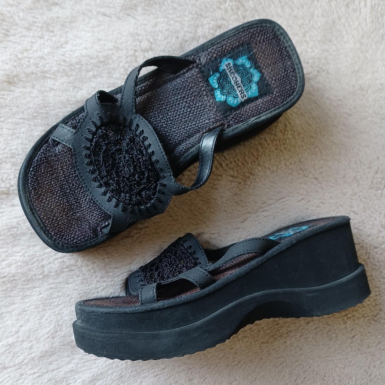 AMAZING Vintage 90s black chunky platform skechers... - Depop