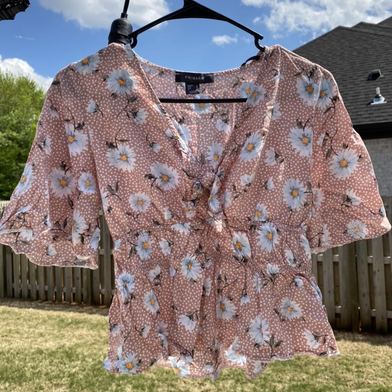Primark Women's Pink and White Blouse | Depop