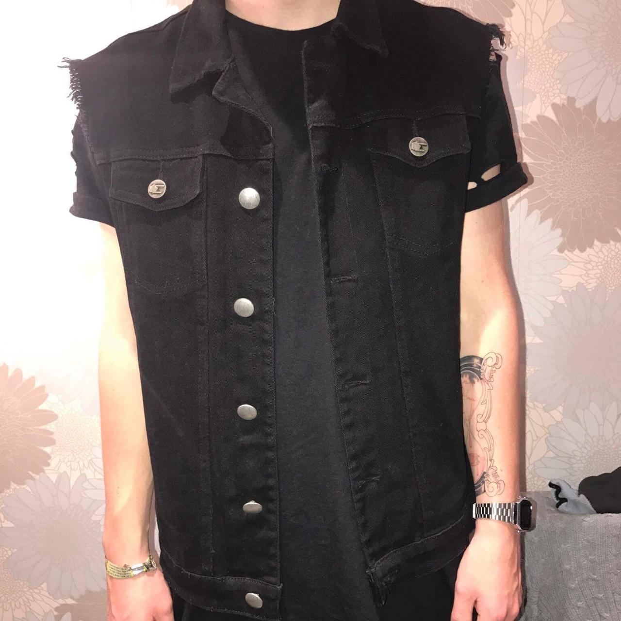 EMP Black Sleeveless Denim Jacket - Depop