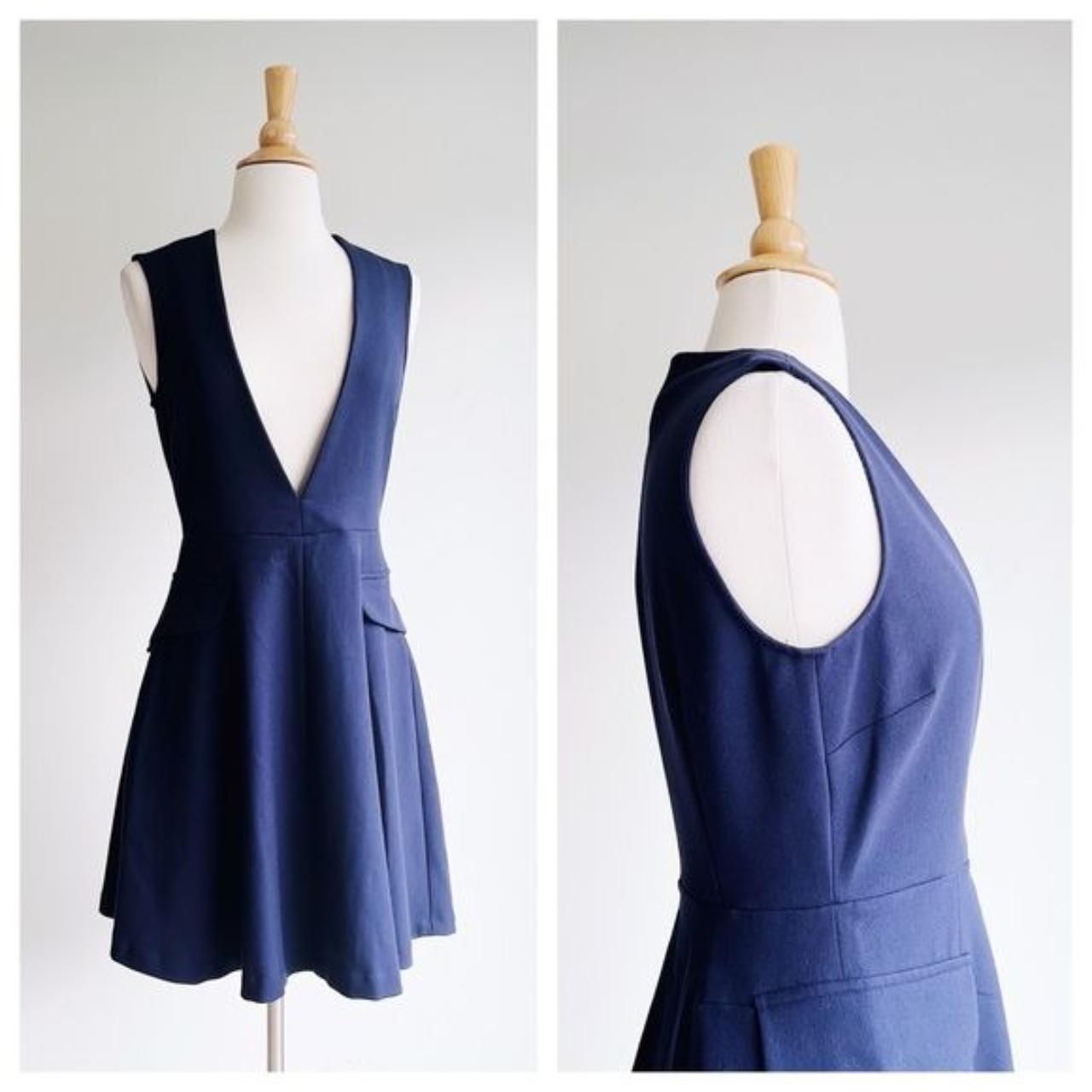 ZARA | Navy Blue Deep V Neck Sleeveless Dress, size... - Depop