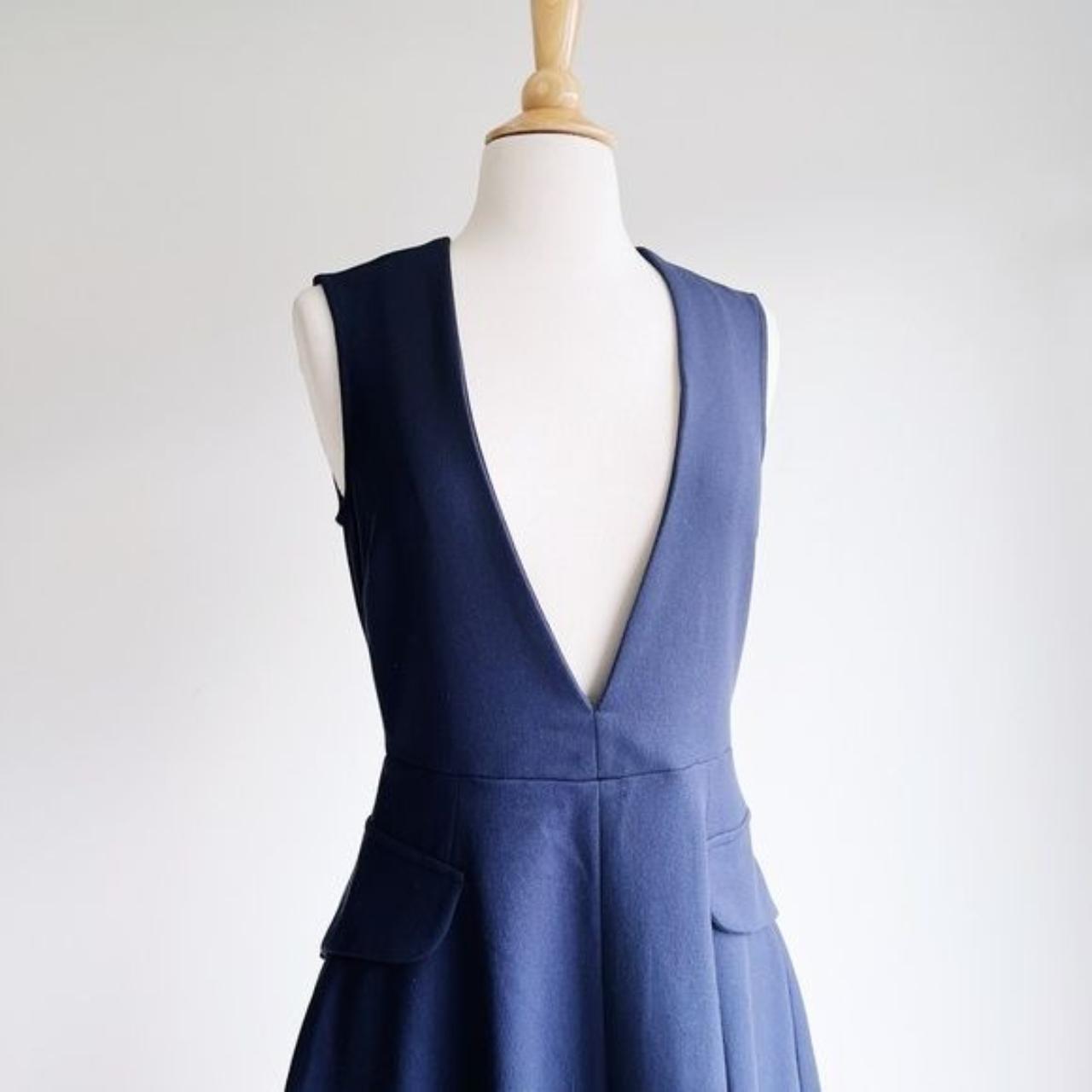 ZARA | Navy Blue Deep V Neck Sleeveless Dress, size... - Depop