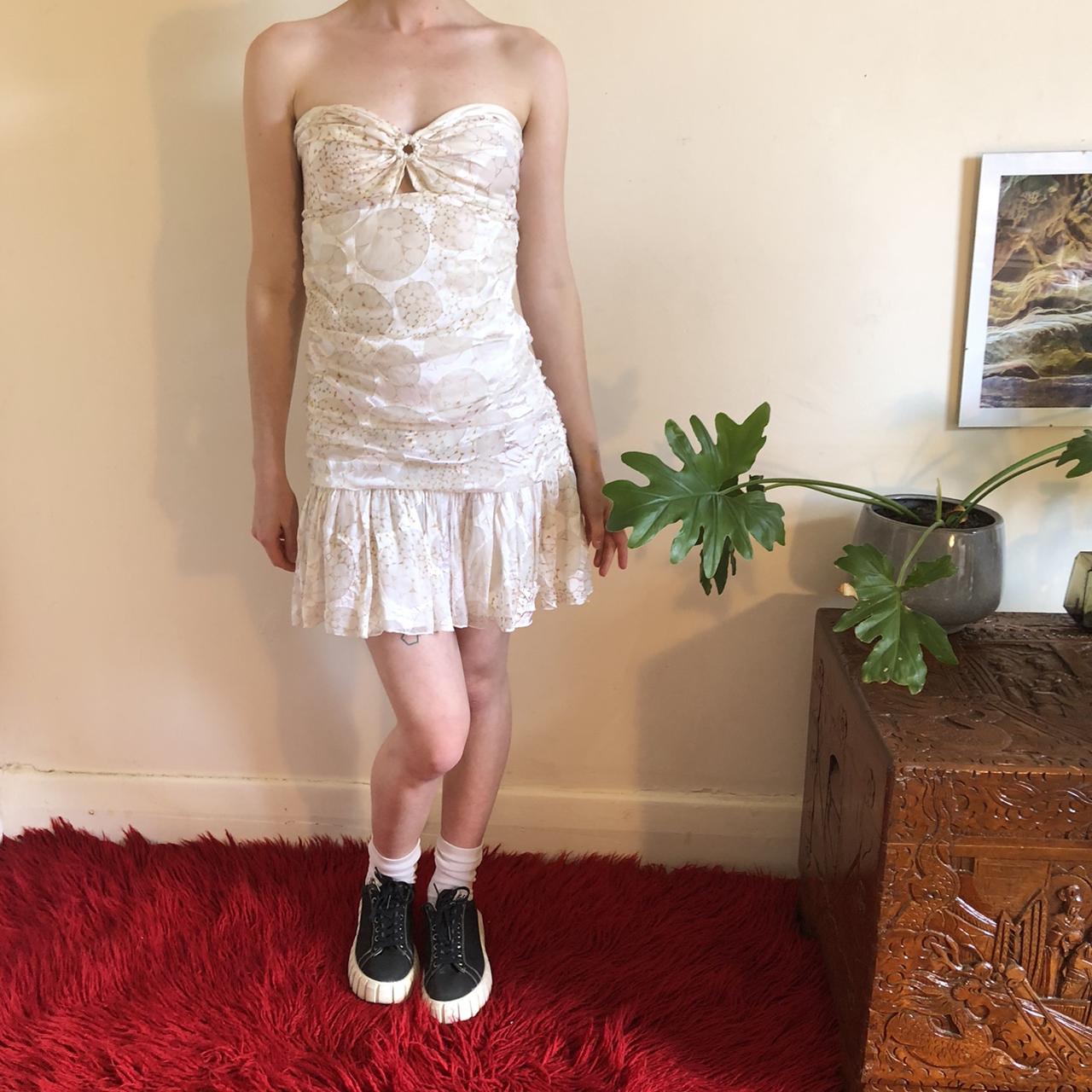 y2k Silk mini dress with ring mid-bust 2007 Paris... - Depop