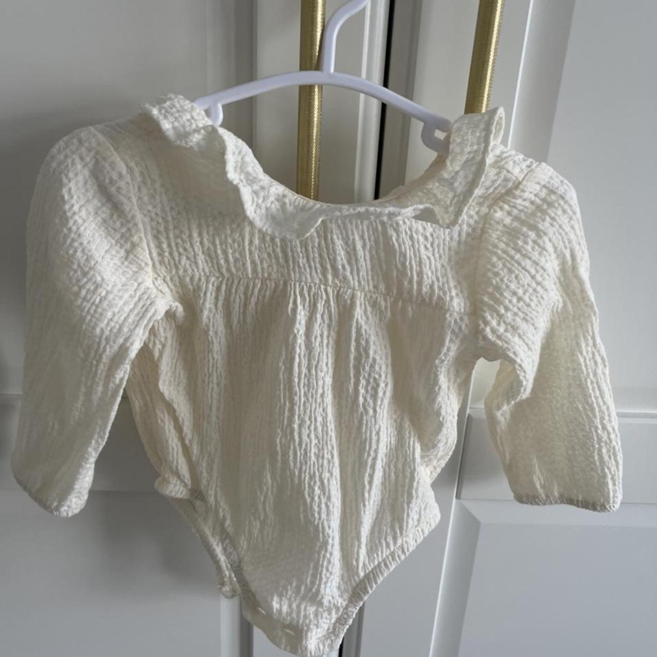 Baby girl cream long sleeve romper 1 month - Depop