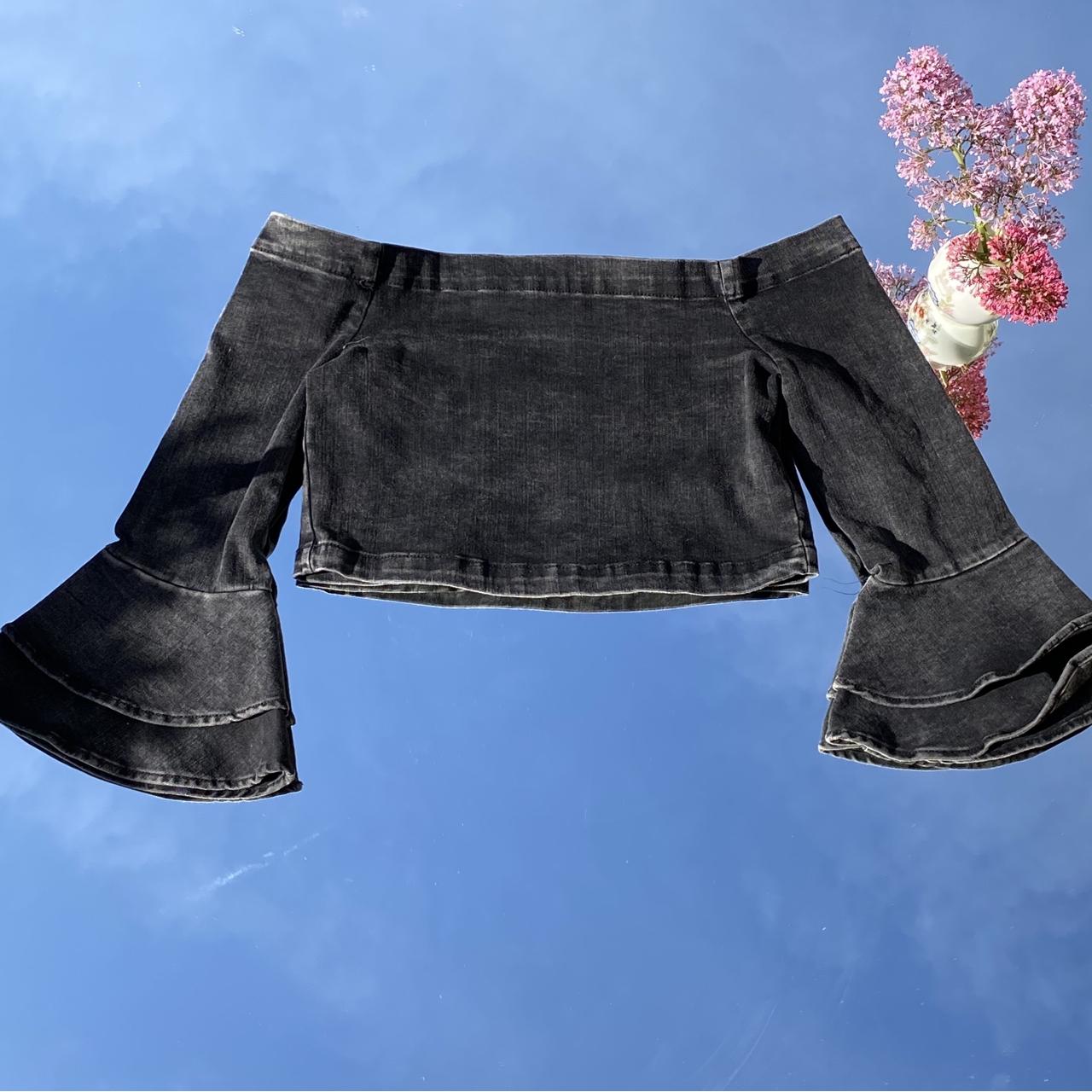 Stunning off the shoulder denim black top. Flare on... | Depop