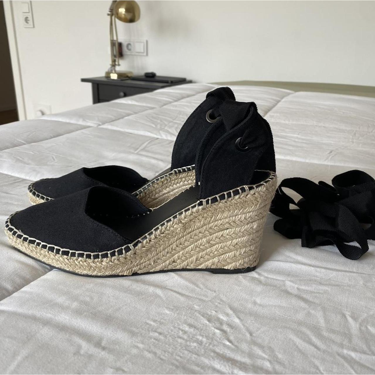 ASOS wedges with ties round ankles, black Super... - Depop