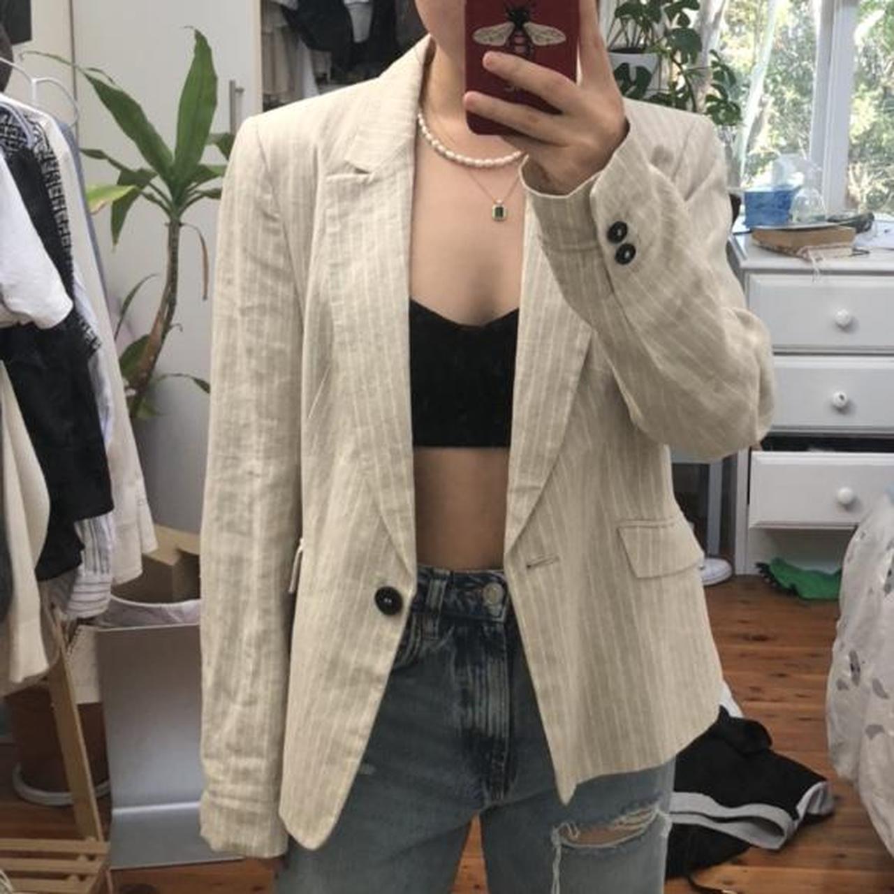 REPOP ZARA cream pin striped blazer size M , i’m a... - Depop