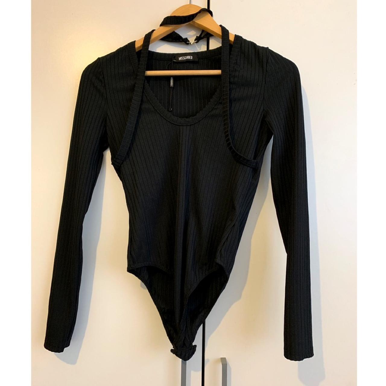 •Missguided Ribbed Black Lace Up Choker Bodysuit.... - Depop