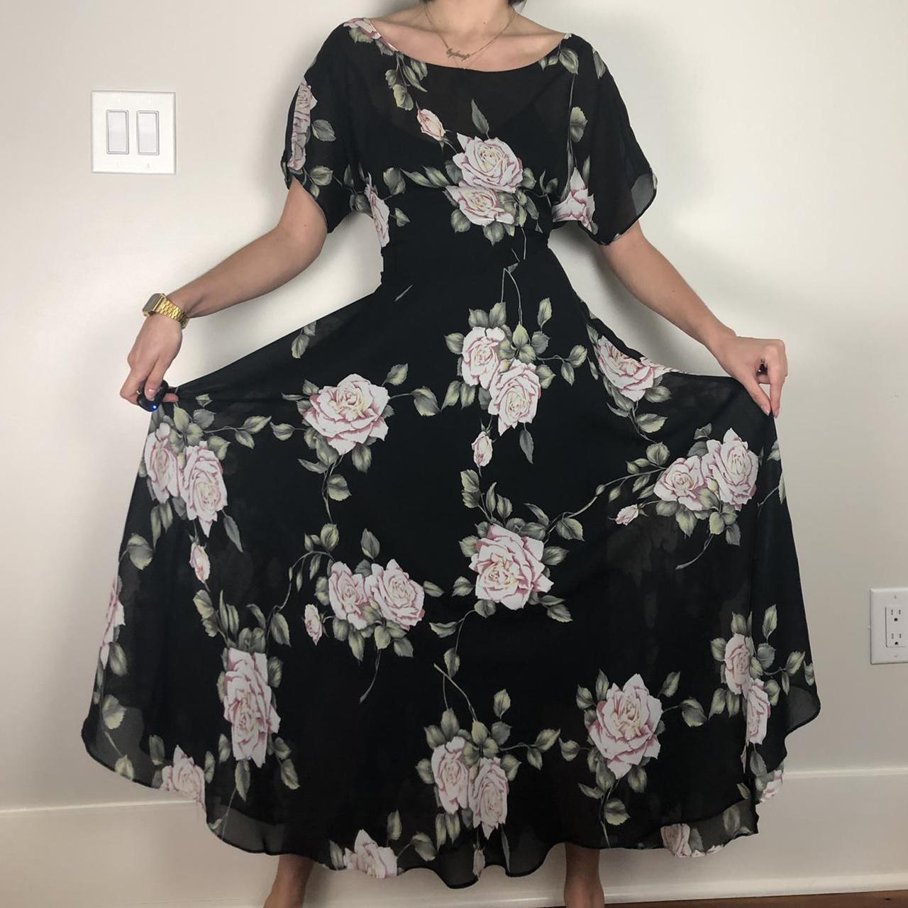 vintage chiffon floral maxi / midi dress see... - Depop