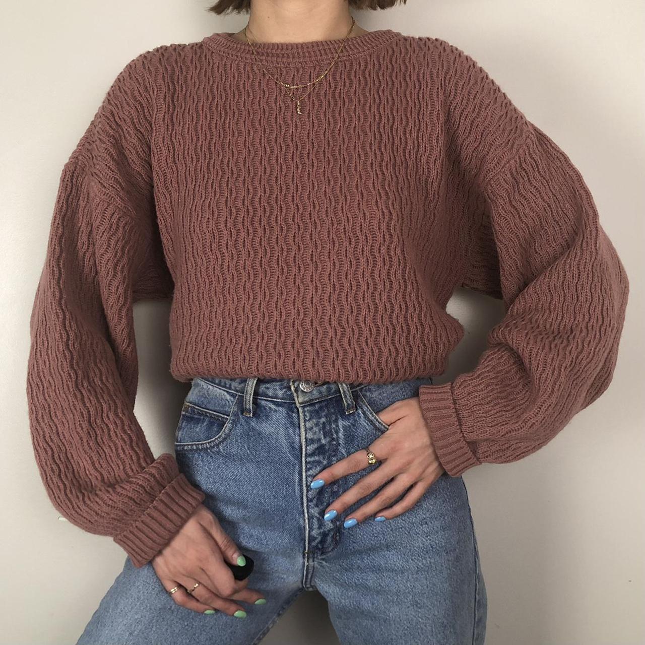 vintage dusty rose pink knit sweater warm and soft... - Depop