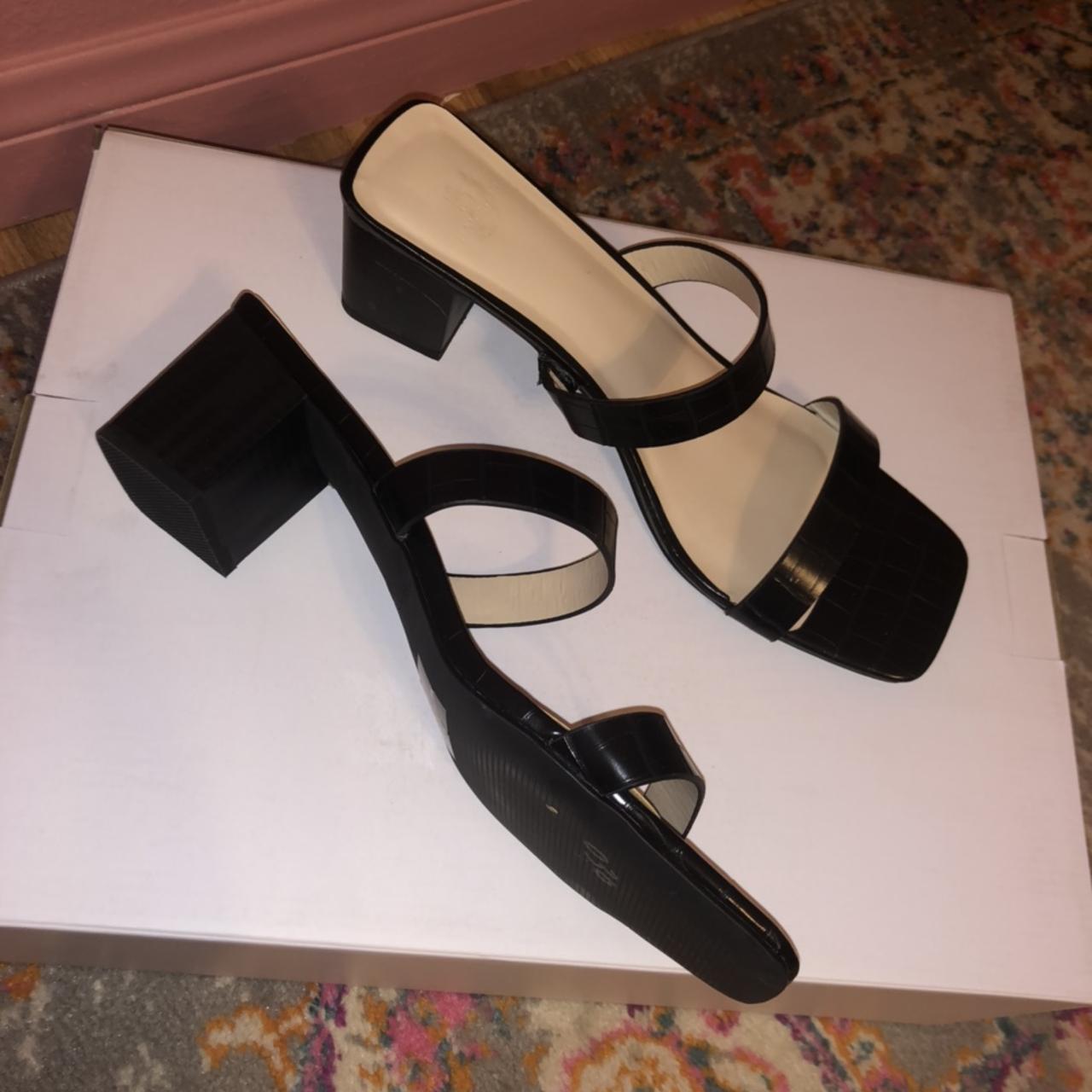 90’s inspired Black Open Toe Chunky Heel Mules In... - Depop