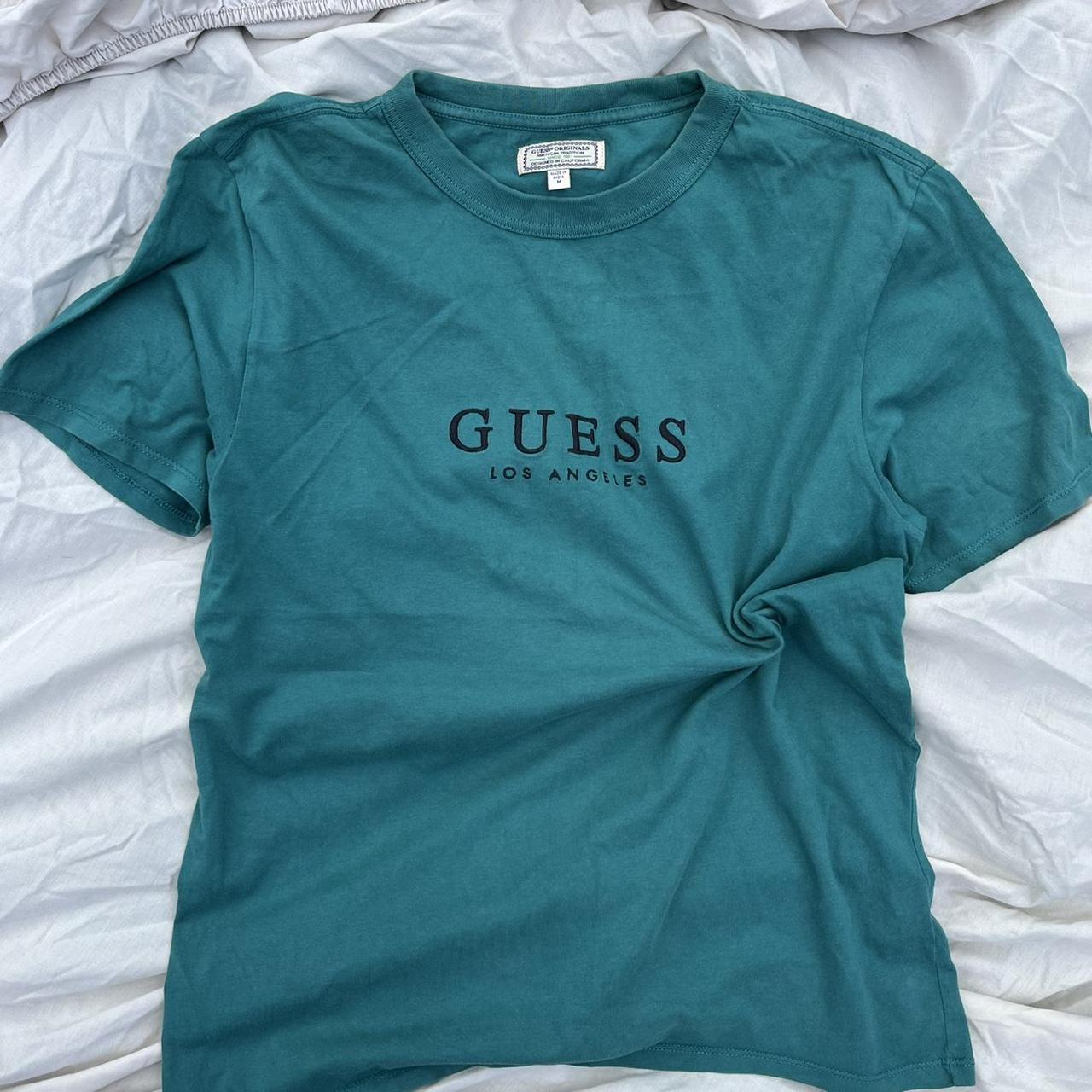 Guess Men's Blue and Green T-shirt | Depop