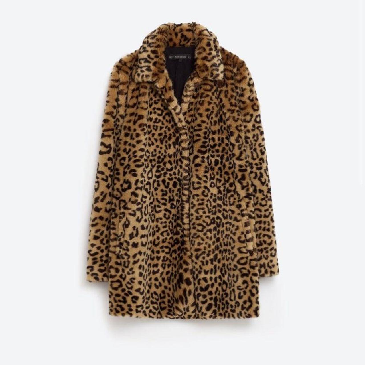 Zara Leopard Print Faux Fur Coat / Jacket, size... - Depop