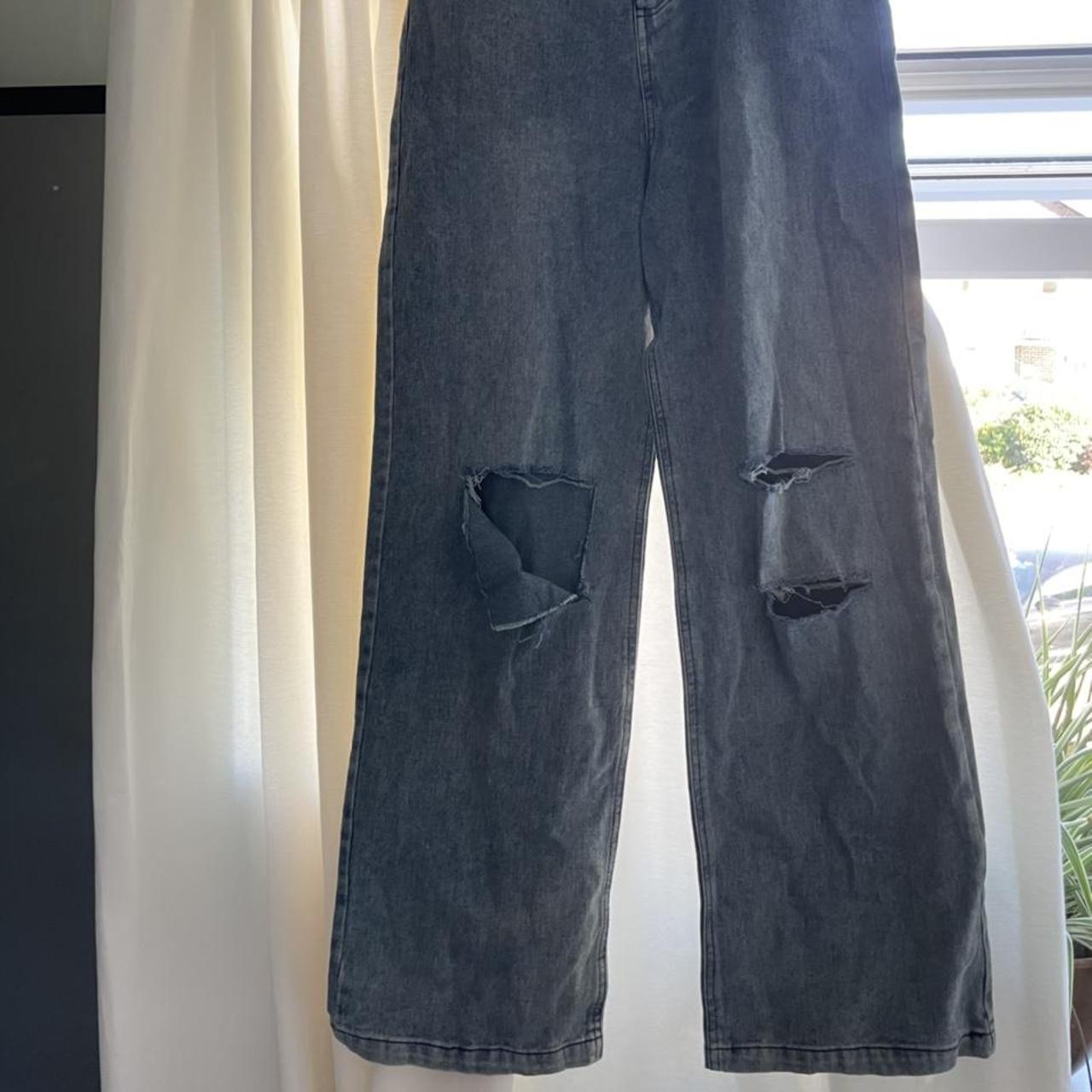 Thrifted Denim wide leg ripped jeans. Unsure of... - Depop
