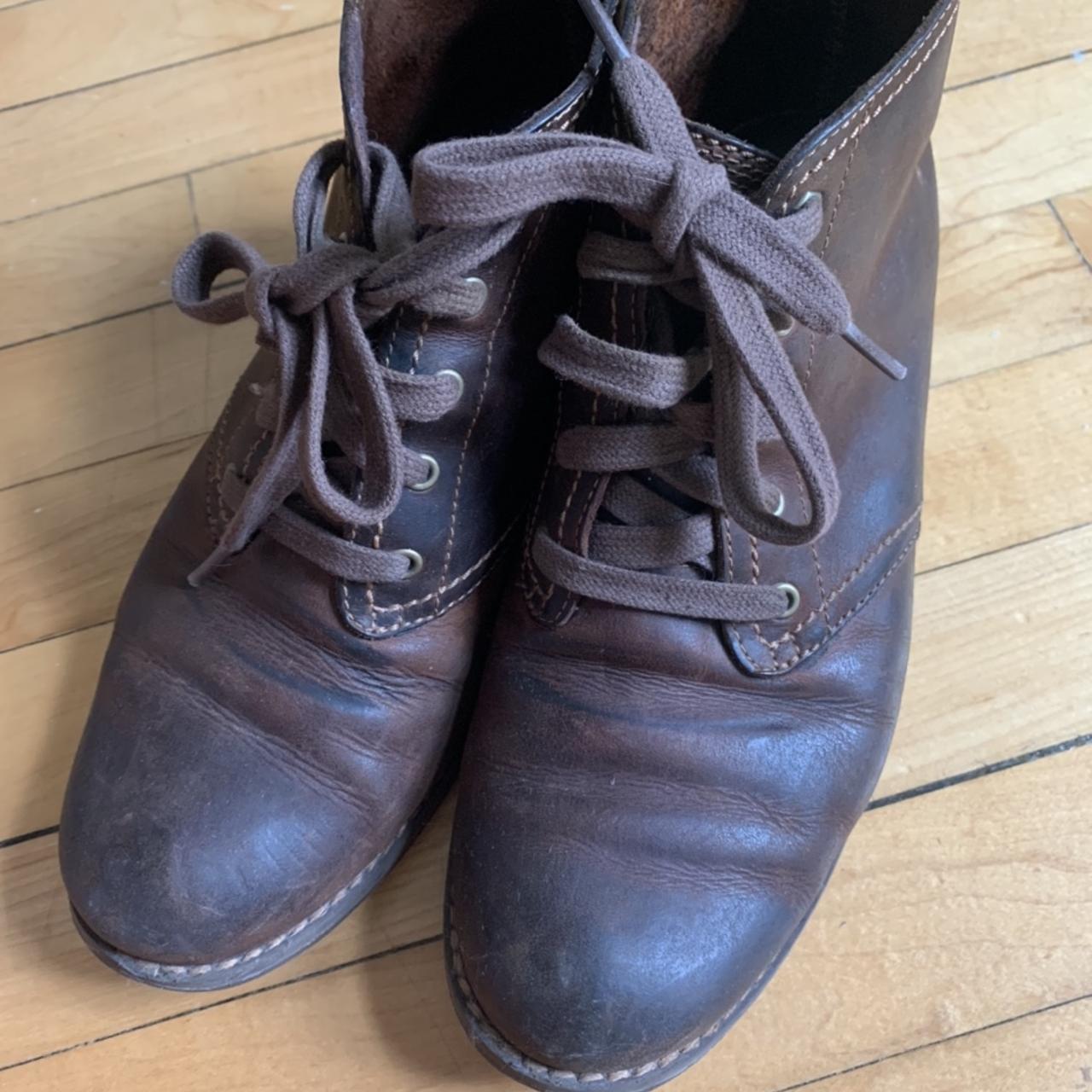 Dark brown leather Timberland boots Leather is... - Depop