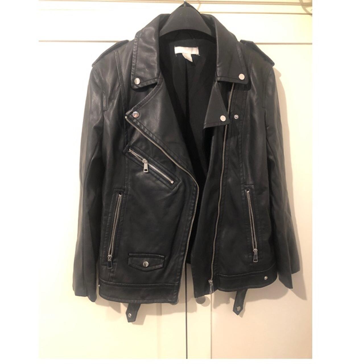 H&M faux leather jacket size: EUR 38 #h&m... - Depop
