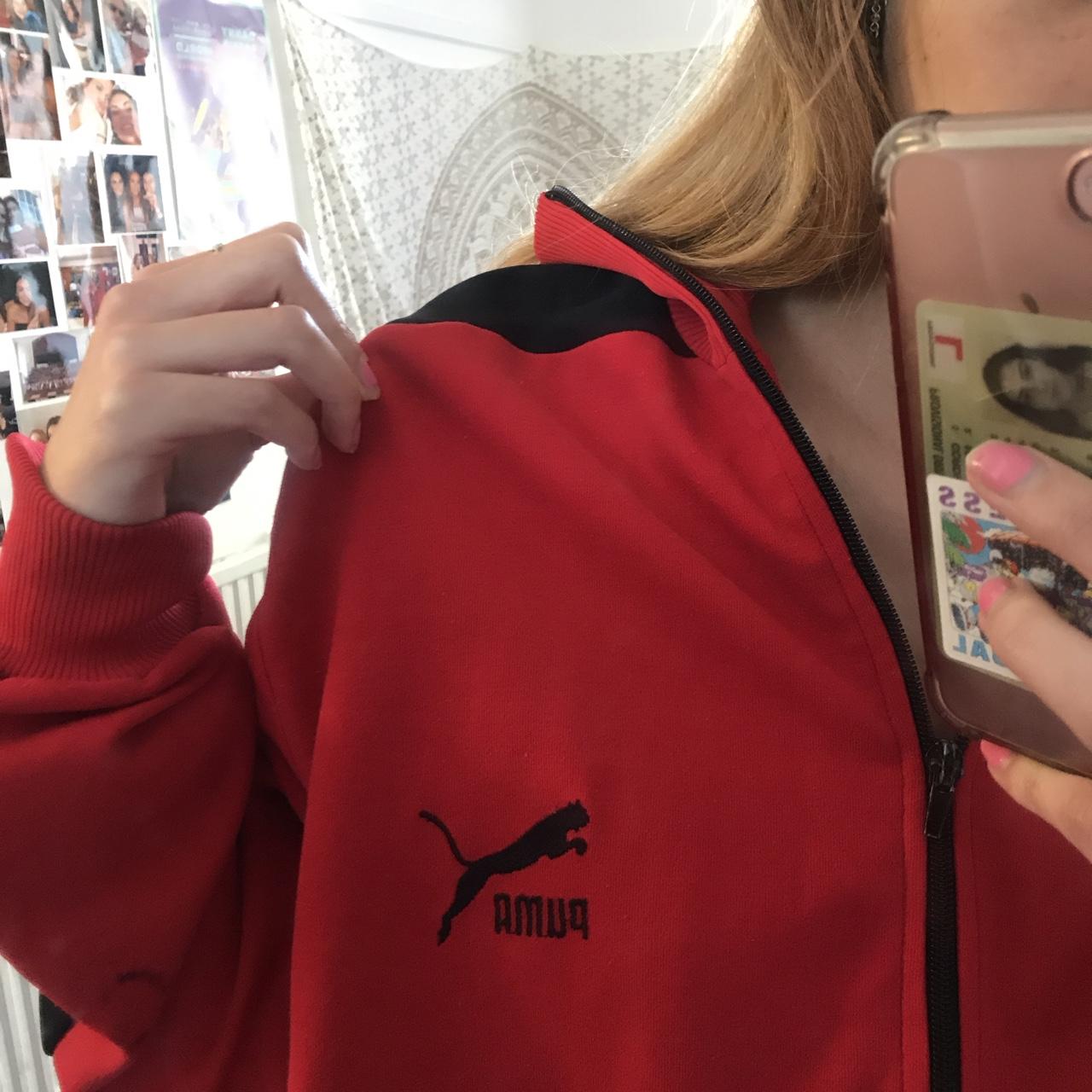Red puma sweatshirt jumper zip up jacket so comfy... - Depop