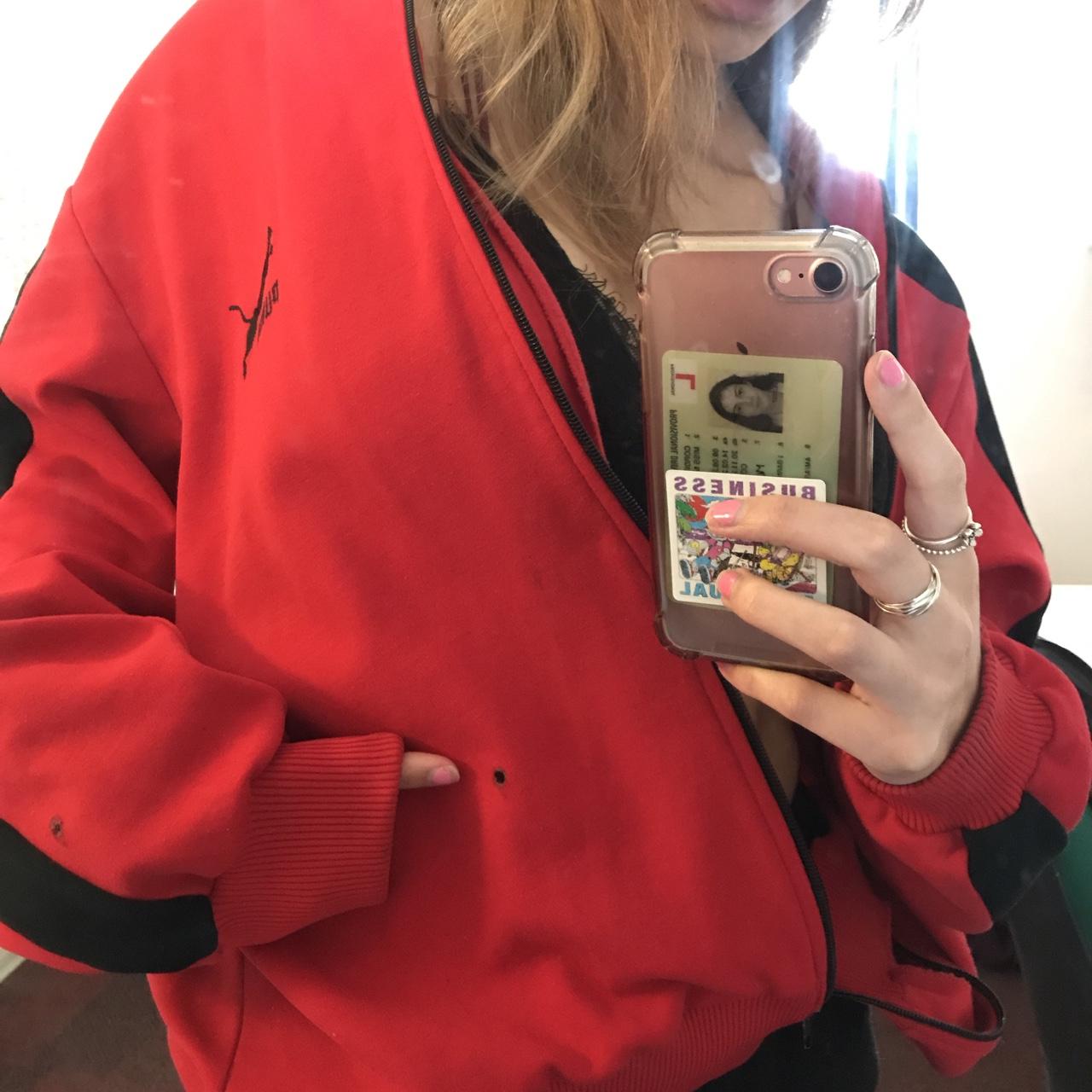 Red puma sweatshirt jumper zip up jacket so comfy... - Depop